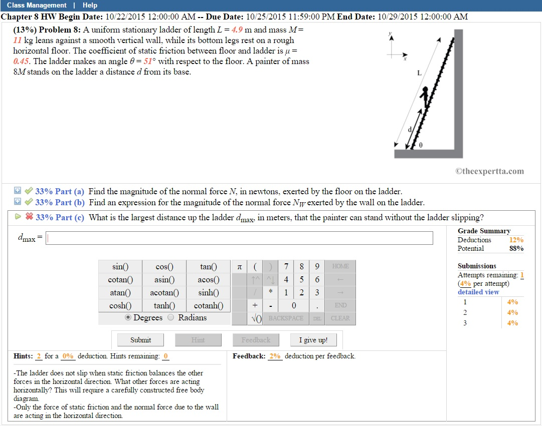 Solved: A Uniform Stationary Ladder Of Length L = 4.9 M An... | Chegg.com
