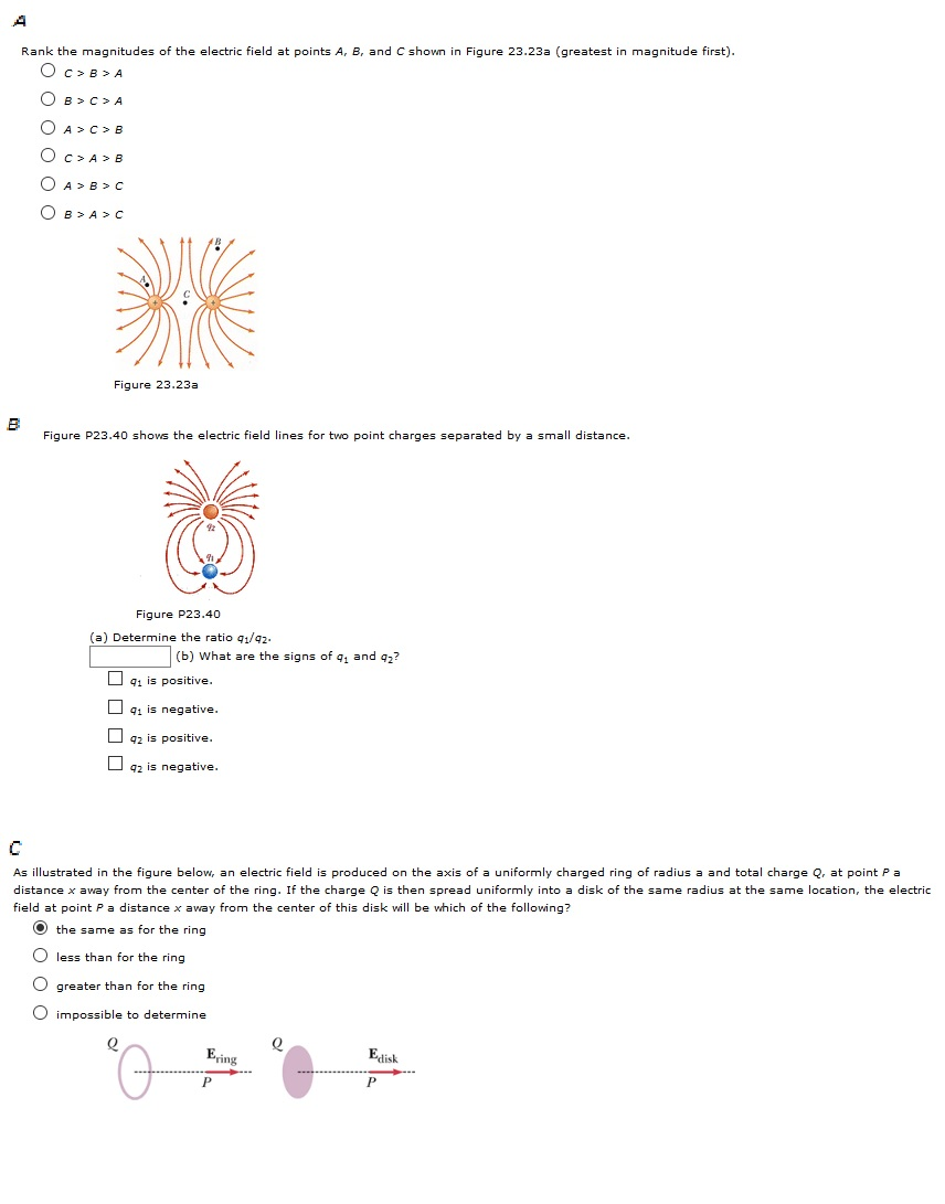 Solved Rank The Magnitudes Of The Electric Field At Point