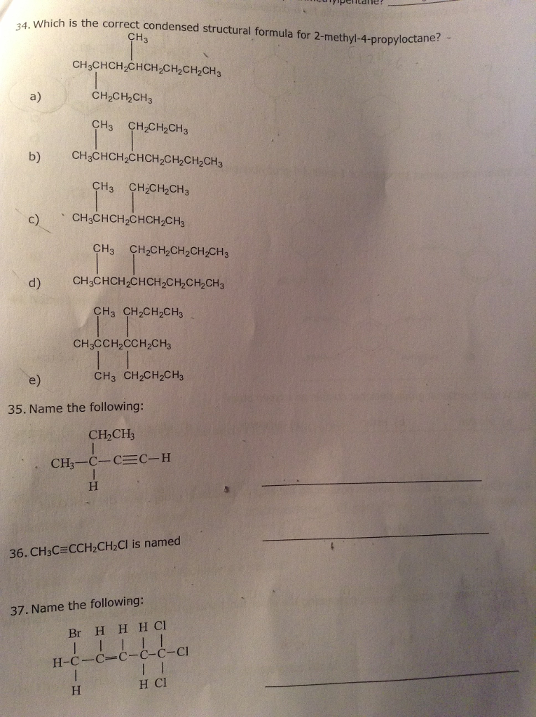 Solved Which is the correct condensed structural formula for | Chegg.com