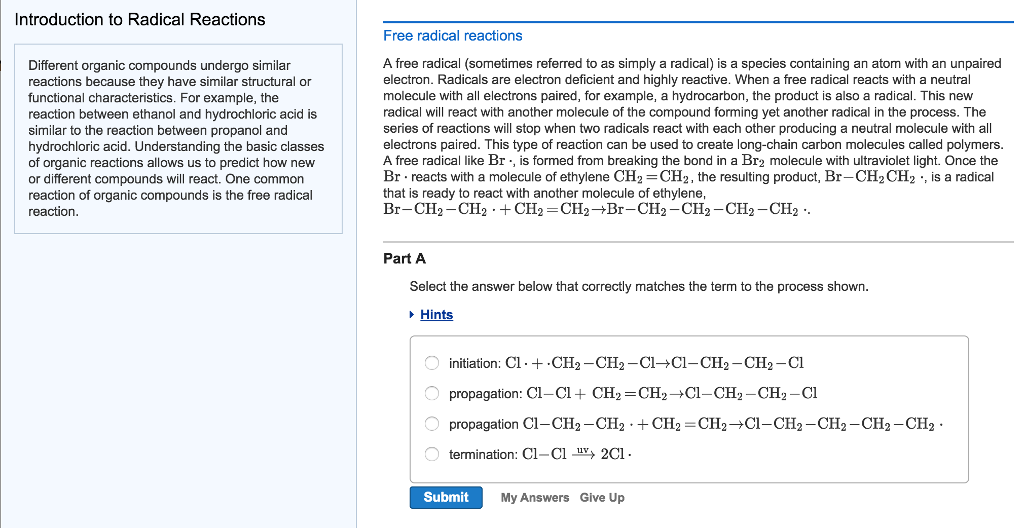 Solved Introduction to Radical Reactions Free radical | Chegg.com
