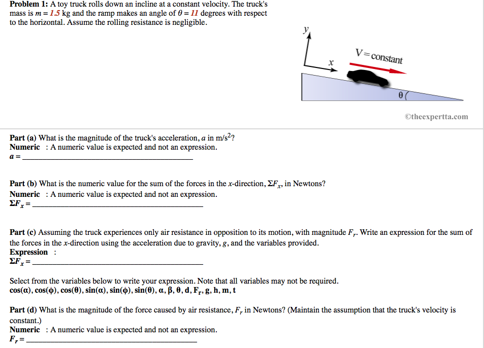 Solved: Problem 1: A Toy Truck Rolls Down An Incline At A ... | Chegg.com