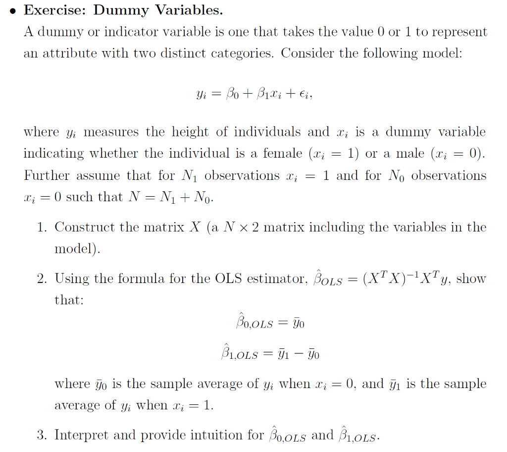 Exercise: Dummy Variables A dummy or indicator | Chegg.com