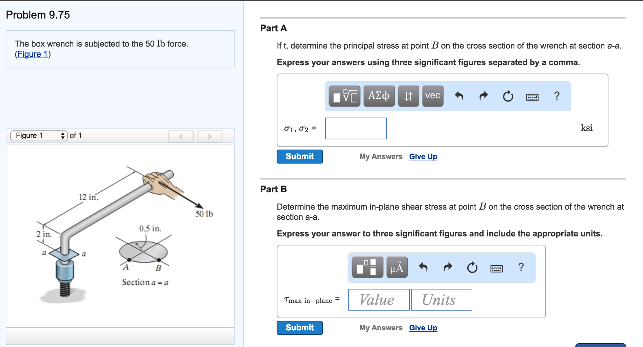 Solved The box wrench is subjected to the 50 lb force. | Chegg.com