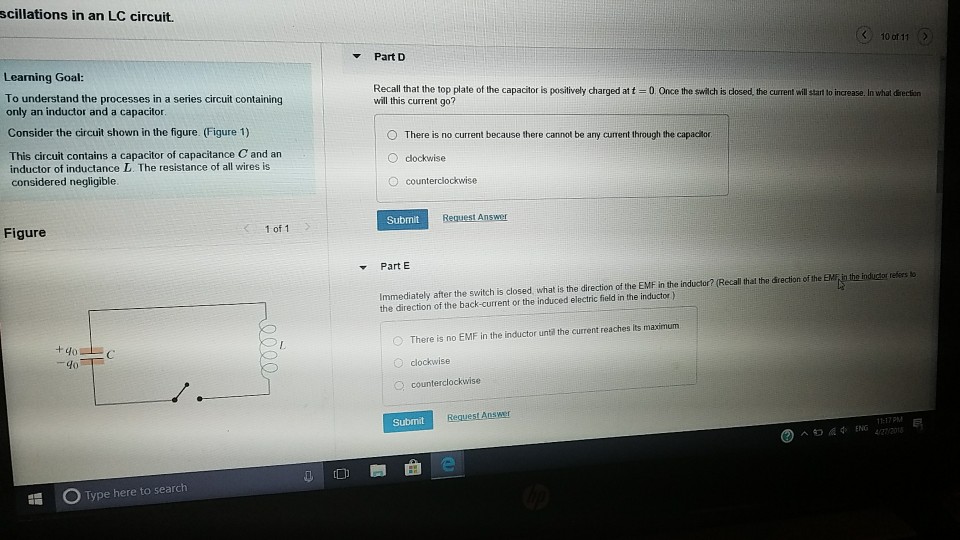 Solved Oscillations in an LC circuit. K10 of 11 Learning | Chegg.com
