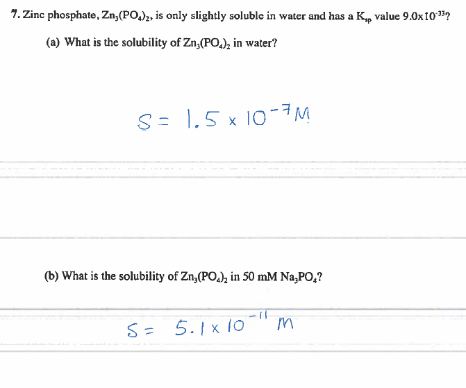 Solved Zinc phosphate, Zn_3(PO_4)_2. is only slightly | Chegg.com