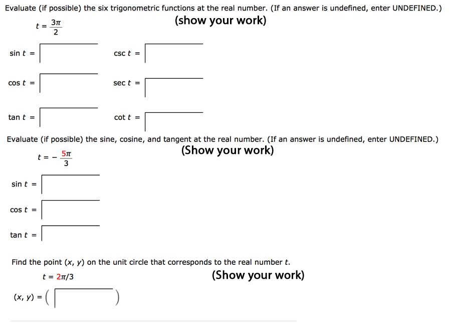 Solved Evaluate (if possible) the six trigonometric | Chegg.com