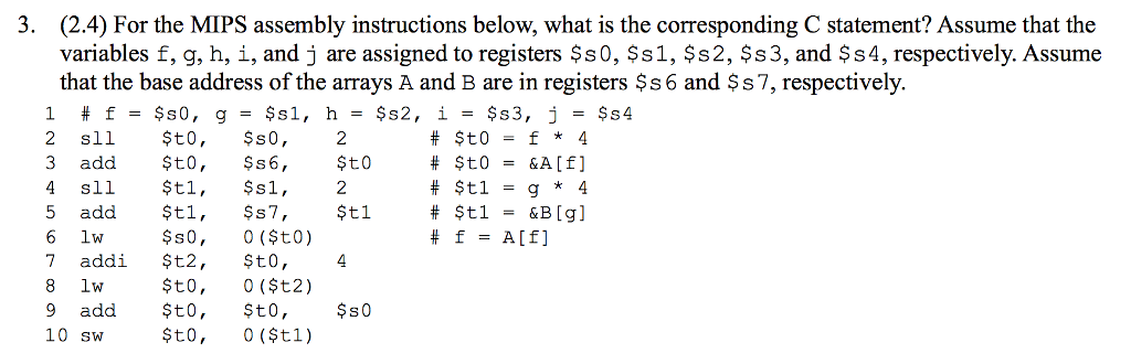 Solved: 3. (2.4) For The MIPS Assembly Instructions Below,... | Chegg.com