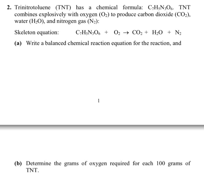 Solved Trinitrotoluene (TNT) has a chemical formula: | Chegg.com