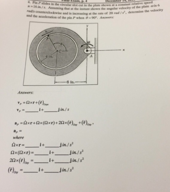 Solved: Pin P Slides In The Circular Slot Cut In The Plate... | Chegg.com
