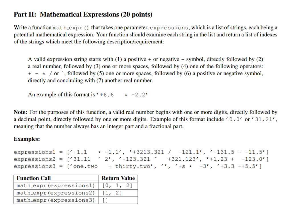 Solved Write a function math expr() that takes one | Chegg.com