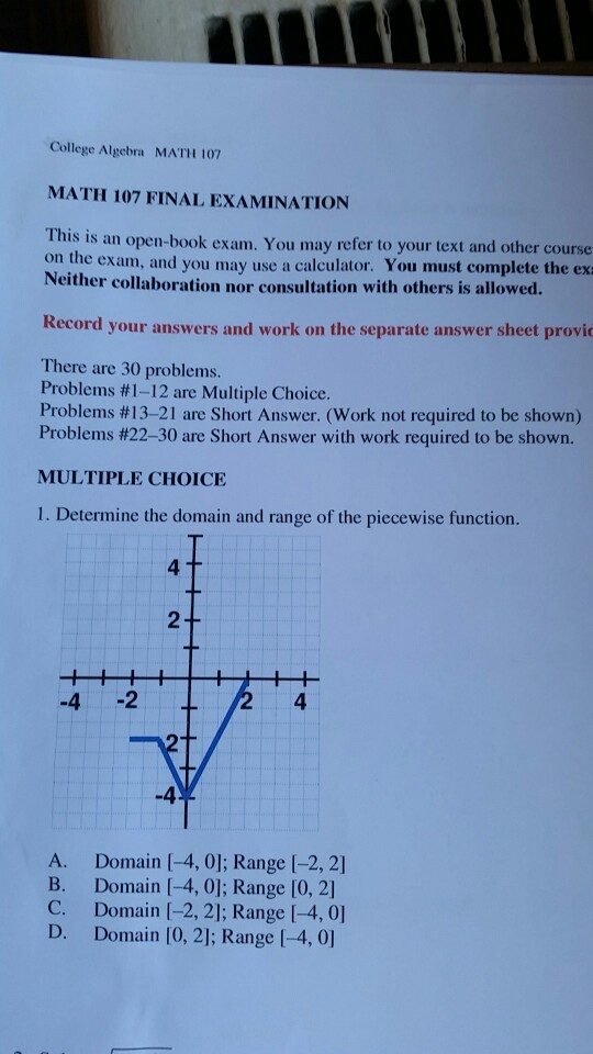 Solved: College Algebra MATH 107 MATH 107 FINAL EXAMINATIO... | Chegg.com