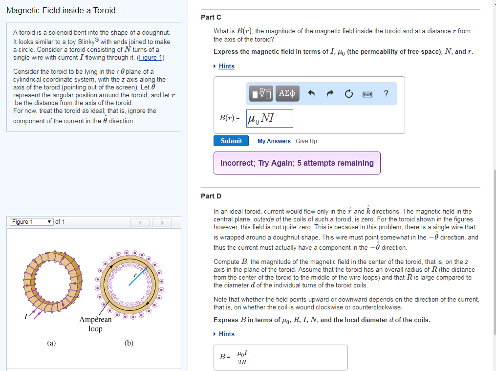 Solved: Magnetic Field Inside A Toroid Part C What Is B(r)... | Chegg.com