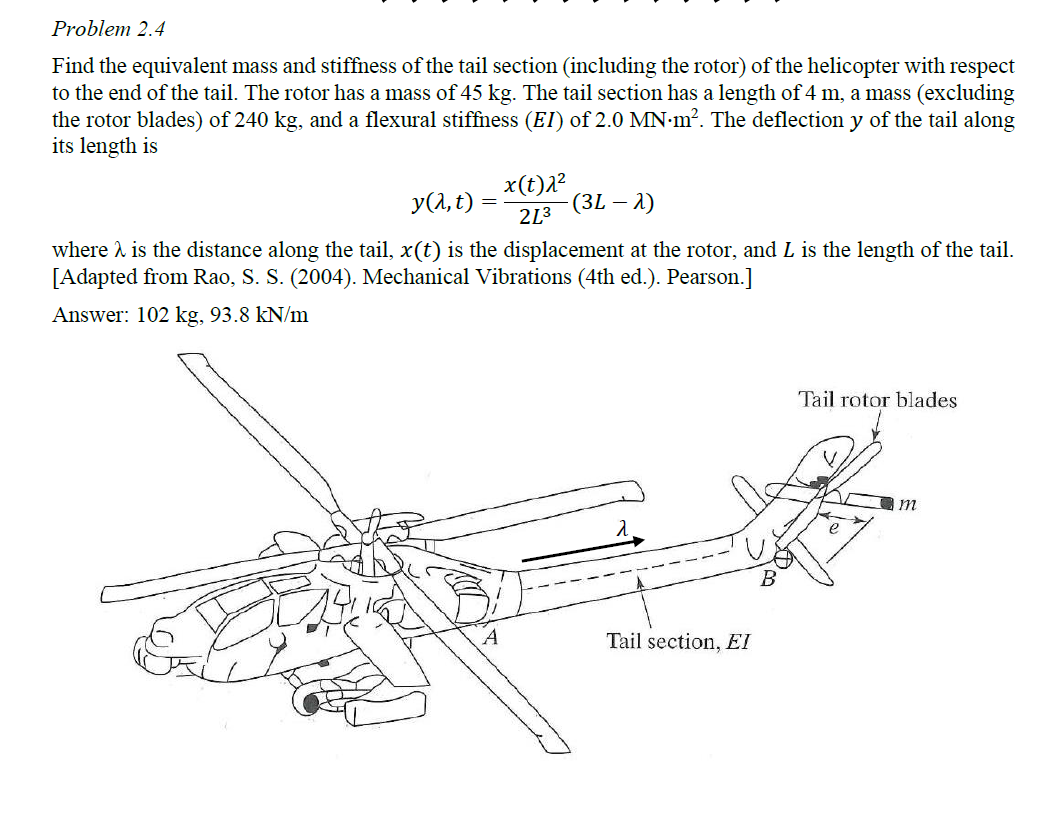 Solved: Find The Equivalent Mass And Stiffness Of The Tail... | Chegg.com