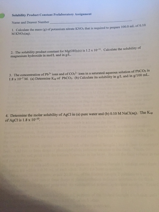Solved Solubility Product Constant Prelaboratory Assignment | Chegg.com