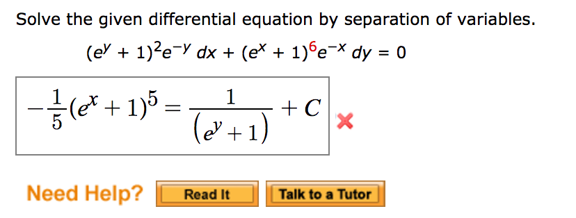 Solved Solve the given differential equation by separation | Chegg.com