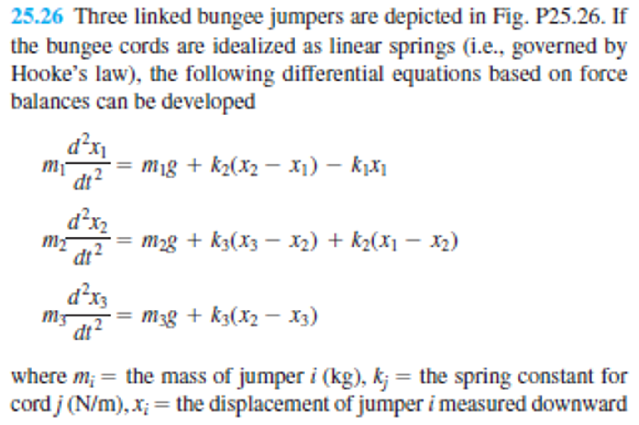 Solved Three linked bungee jumpers are depicted in Fig. | Chegg.com