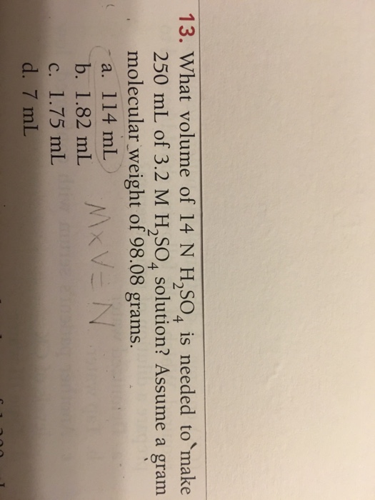 Solved What volume of 14 N H_2 S0_4 is needed to make 250 mL | Chegg.com