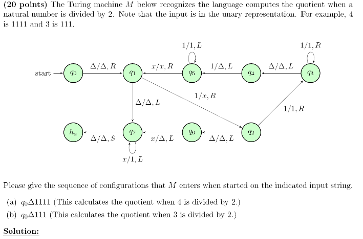 Solved: (20 Points) The Turing Machine M Below Recognizes ... | Chegg.com