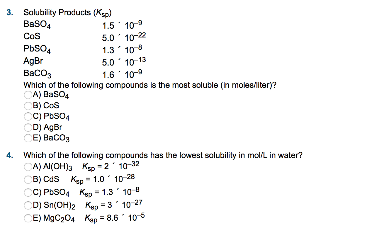 Solved: 3. Solubility Products (Ksp)Which Of The Following... | Chegg.com
