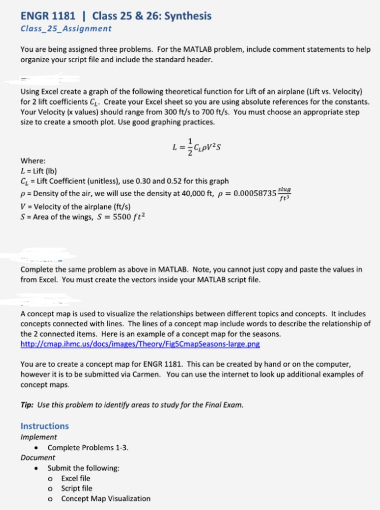 Solved: ENGR 1181 | Class 25 & 26: Synthesis Class_25 _Ass... | Chegg.com
