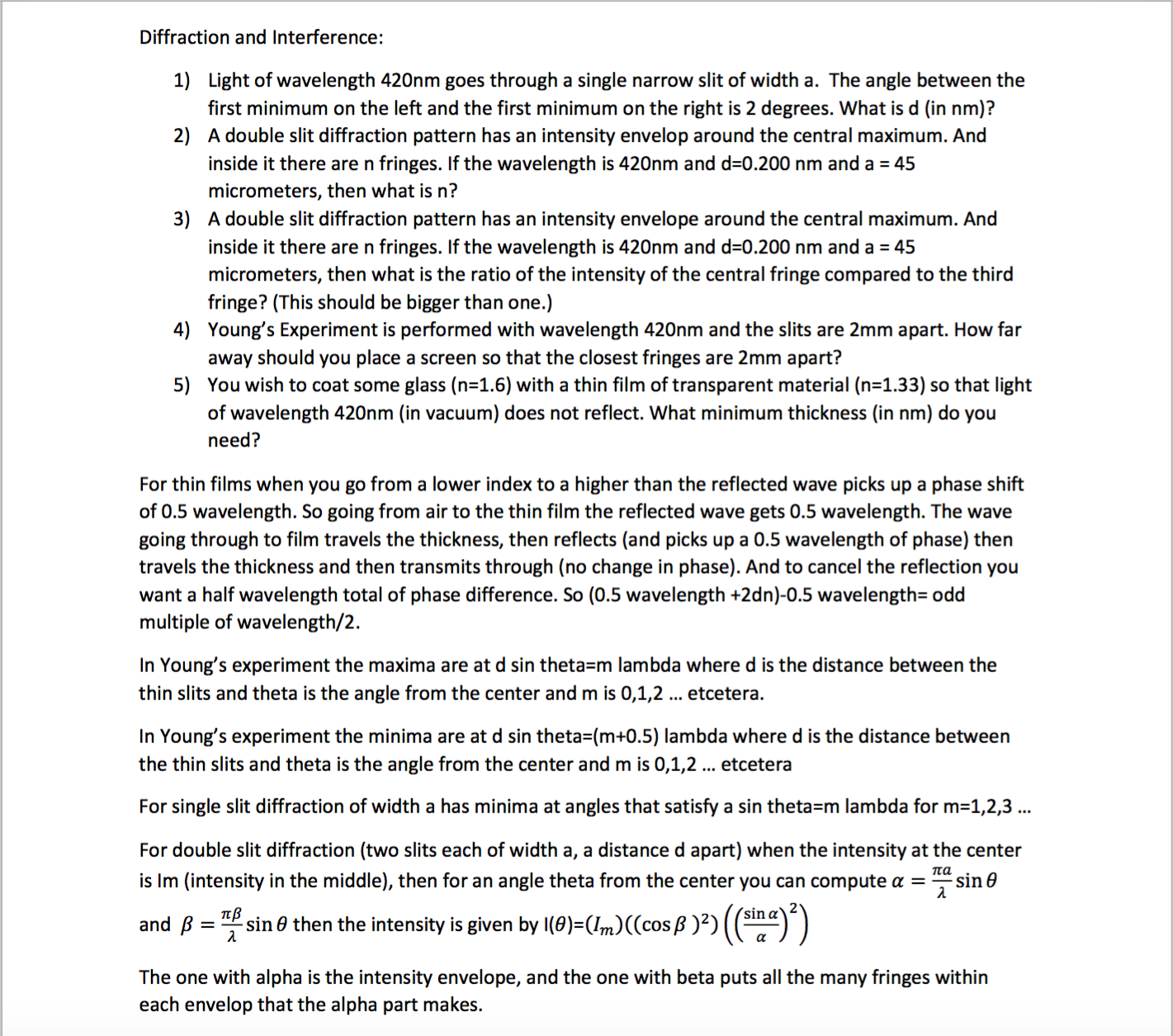 Solved: Diffraction And Interference: Light Of Wavelength ... | Chegg.com