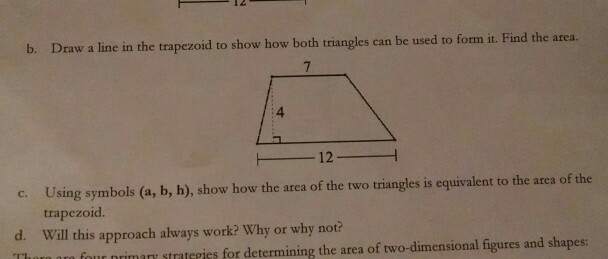 Solved b. Draw a line in the trapezoid to show how both | Chegg.com