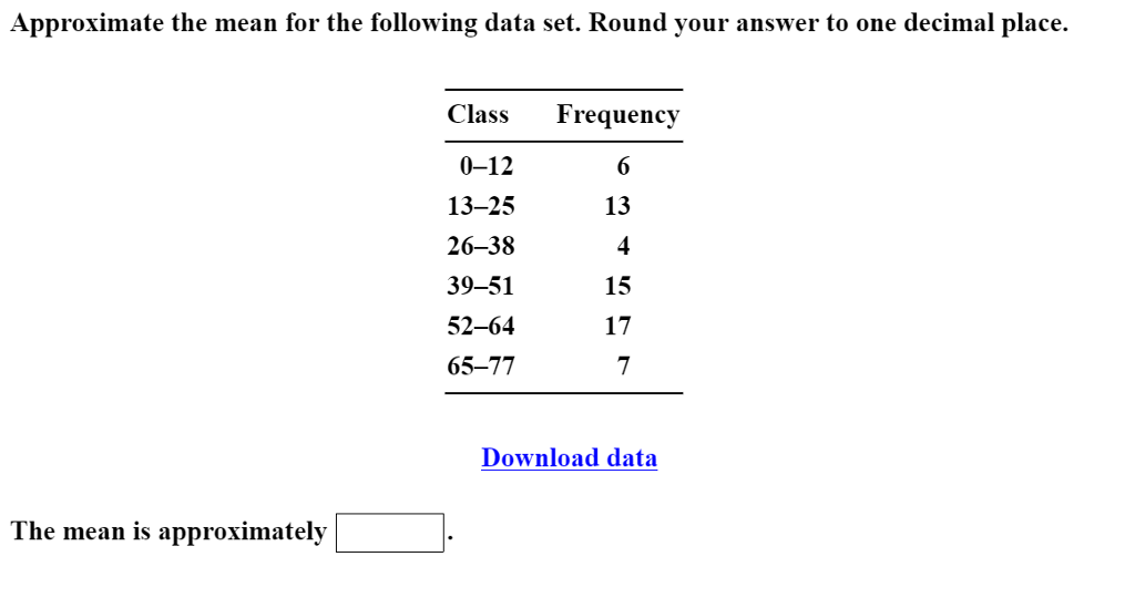 Solved Approximate the mean for the following data set. The | Chegg.com