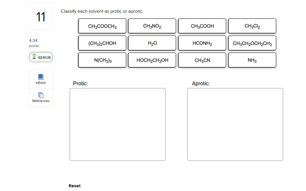 Solved Classify each solvent as protic or aprotic. CH3COOCH3 | Chegg.com