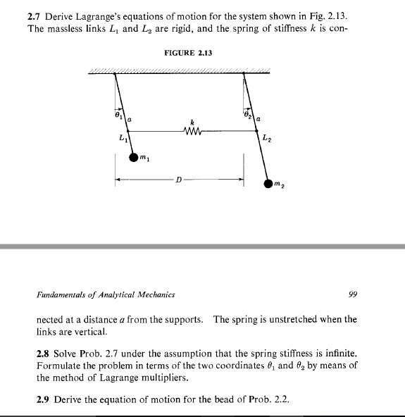 Solved Derive Lagranges Equations Of Motion For The Syst