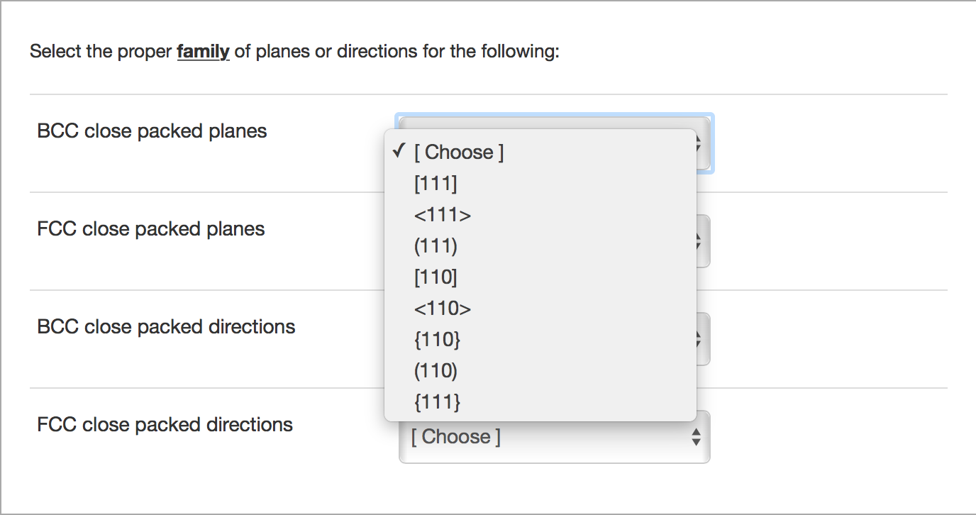 Solved: Select The Proper Family Of Planes Or Directions F... | Chegg.com