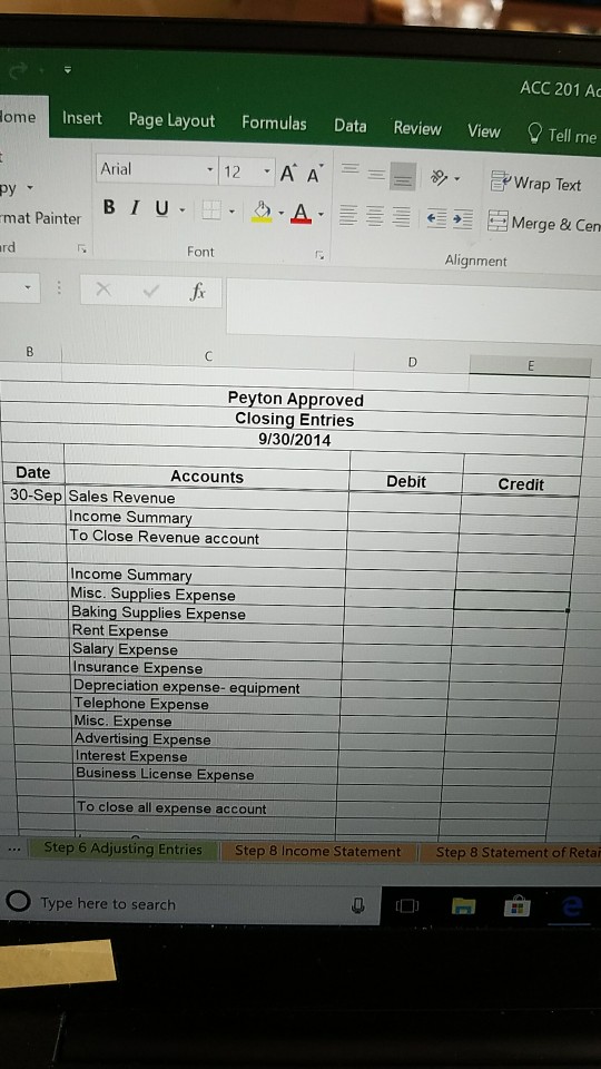 ACC 201 A Insert Page Layout Formulas Data Review ... | Chegg.com