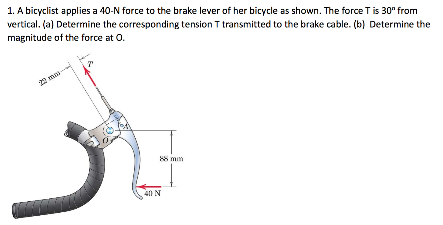 Solved: A Bicyclist Applies A 40-N Force To The Brake Leve... | Chegg.com