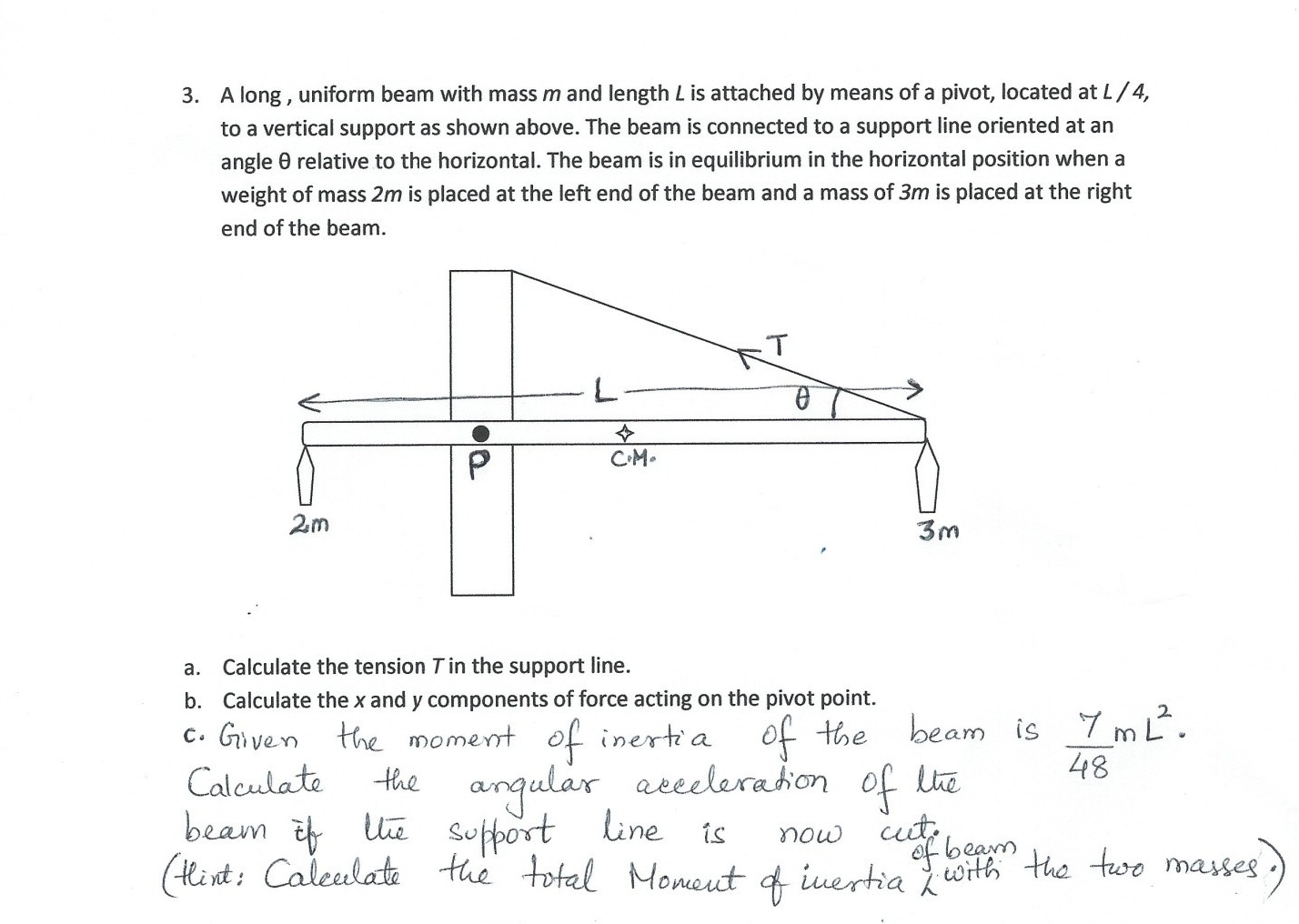 Solved: A Long, Uniform Beam With Mass M And Length L Is A... | Chegg.com