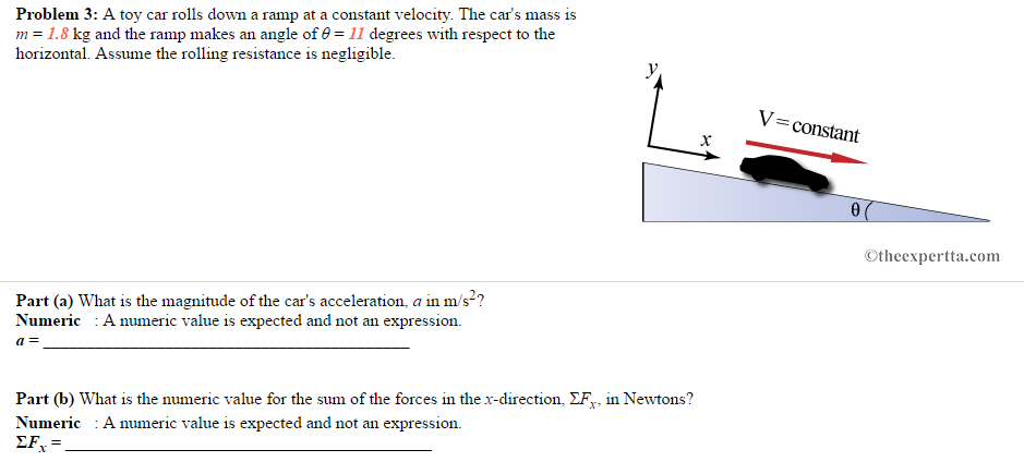 Solved: Problem 3: A Toy Car Rolls Down A Ramp At A Consta... | Chegg.com