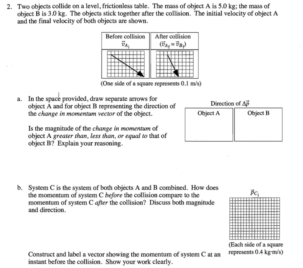 Solved 2 Two Objects Collide On A Level Frictionless Ta