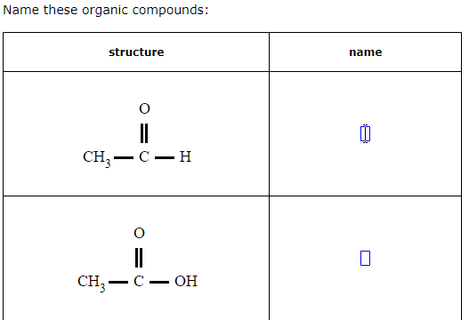 Solved Name these organic compounds: structure name CH3-C-OH | Chegg.com