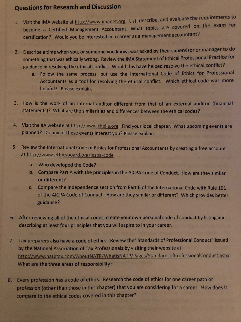 Solved: Questions For Research And Discussion Visit The IM... | Chegg.com