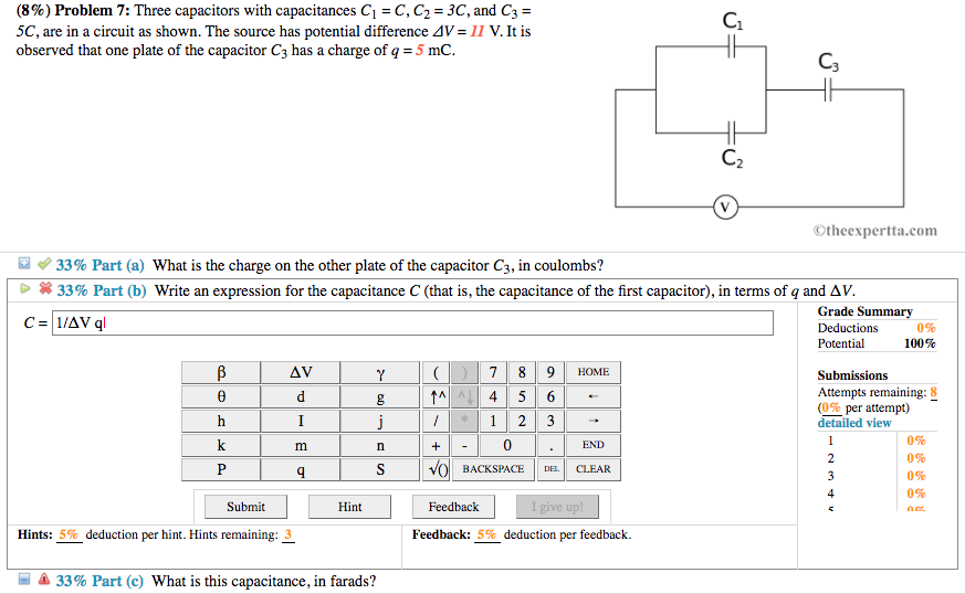 Solved: Three Capacitors With Capacitances C_1 = C, C_2 = ... | Chegg.com
