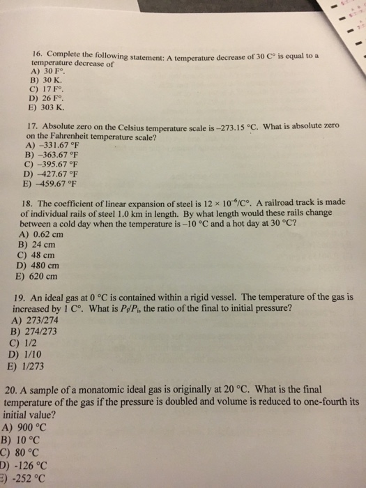 Solved Complete the following statement: A temperature | Chegg.com