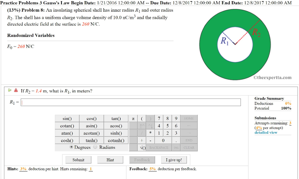 Solved: Practice Problems 3 Gauss's Law Begin Date: 1/21/2... | Chegg.com