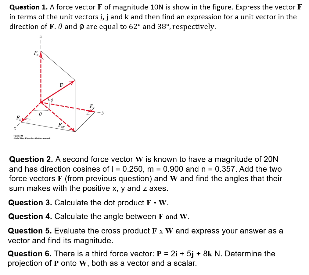 Solved: Question 1. A Force Vector F Of Magnitude 10N Is S... | Chegg.com