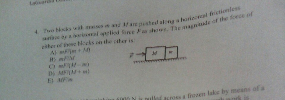 Solved: Two Blocks With Masses M And M Are Pushed Along A ... | Chegg.com
