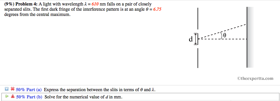 Solved: A Light With Wavelength 610 Nm Falls On A Pair Of ... | Chegg.com