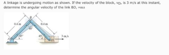 Solved A linkage is undergoing motion as shown. If the | Chegg.com
