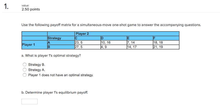 Solved Use the following payoff matrix for a | Chegg.com Solved Use the following payoff matrix for a | Chegg.com