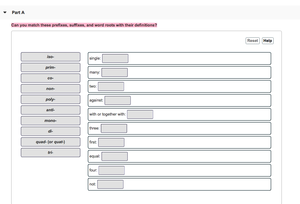 Part A Can you match these prefixes, suffixes, and | Chegg.com