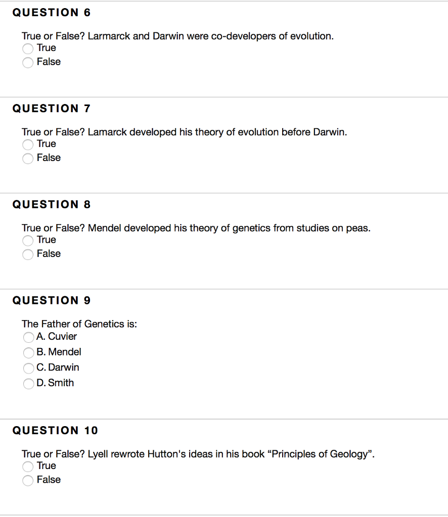 Solved True or False? Lamarck and Darwin were co-developers | Chegg.com