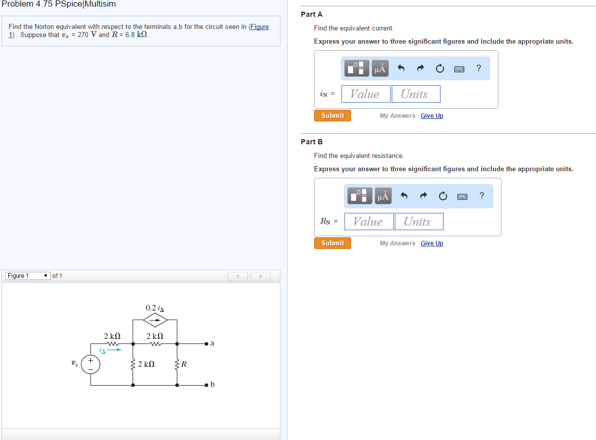Solved: Problem 4.75 Pspice|Multisim Find The Norton Equiv... | Chegg.com