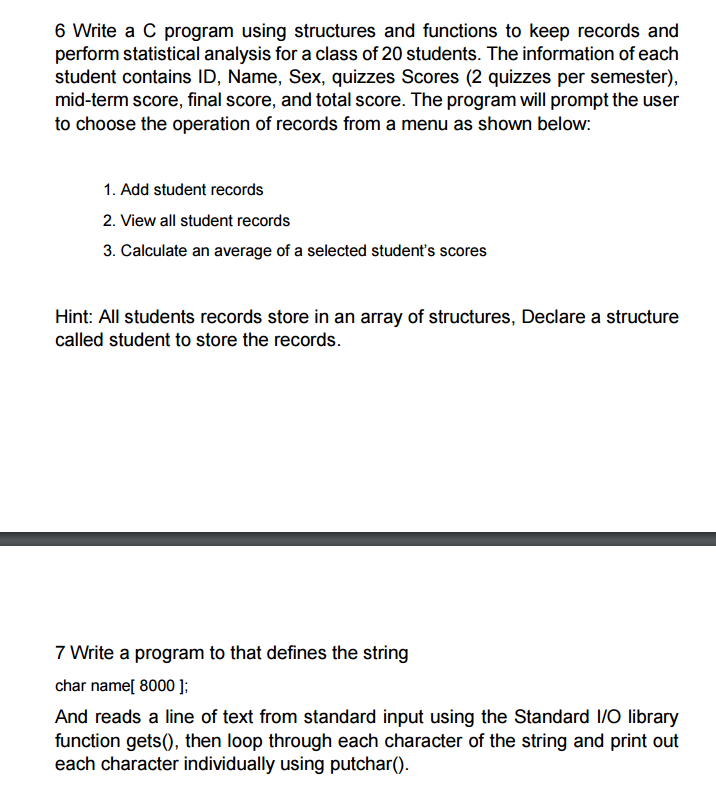 Solved Write A C Program Using Structures And Functions T