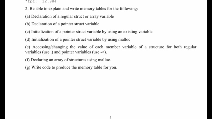 Solved Be Able To Explain And Write Memory Tables For The